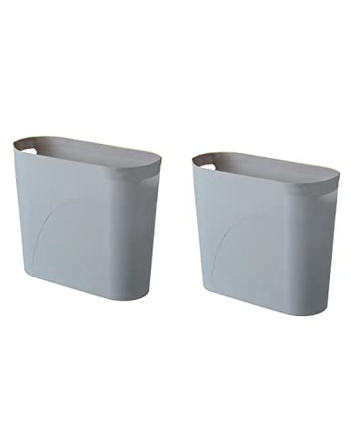 Hundred Families Bathroom Small Trash Can, 3 Gallon Slim Plastic, Set of 2, Grey