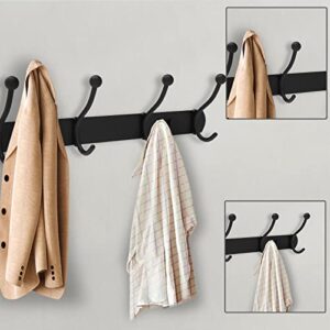 Wall Mounted Coat Rack 2 Pack, Stainless Steel Heavy Duty Tri with Four Hooks for Jacket Coat Hat in Mudroom Entryway (AA Black)