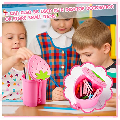 3 Pcs Strawberry Trash Can with 100 Pieces of Trash Bags Cute Trash Can Desktop Trash Can Mini Pink Pop up Garbage Can Strawberry Countertop Wastebasket for Desk Bathroom Bedroom Kitchen Office