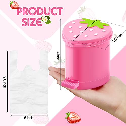 3 Pcs Strawberry Trash Can with 100 Pieces of Trash Bags Cute Trash Can Desktop Trash Can Mini Pink Pop up Garbage Can Strawberry Countertop Wastebasket for Desk Bathroom Bedroom Kitchen Office