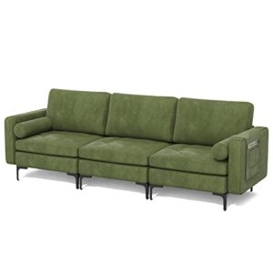 giantex sectional sofa couch, 3-seater modular sleeper with thick cushion, 2 bolsters, armrest magazine pocket, metal legs, modern mid century for living room reception bedroom office