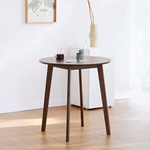 livinia canberra 27.6" round wooden dining table/small mid century modern malaysian oak kitchen table (walnut)