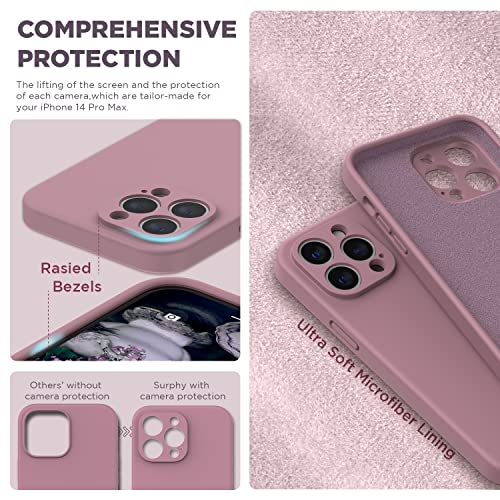 SURPHY Designed for iPhone 14 Pro Max Case with Screen Protector, (with Camera Protection + Soft Microfiber Lining) Liquid Silicone Phone Case, Lilac Purple