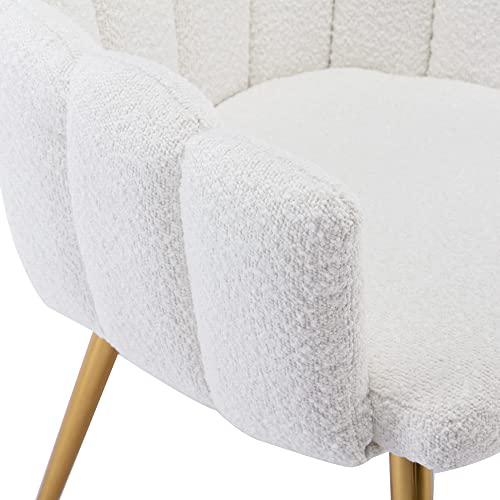 Set of 2 Sherpa Side Chairs, 17'' Wide Mid Century Modern Arm Chair for Living Room/Dining Room, with Gold Finish Legs, White