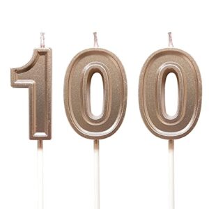 rose gold 100th birthday candles, number 100 candles for cakes, happy 100 days or years cake topper numeral candle for birthday anniversary celebration decoration party supplies