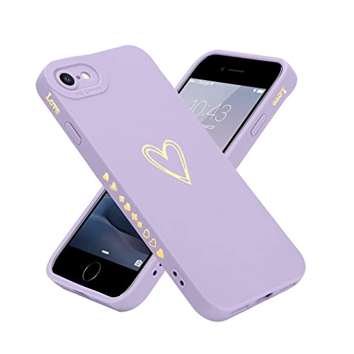 Teageo for iPhone SE 2022/ 2020, iPhone 7/ 8 Case for Women Girls, Cute Luxury Heart [Soft Anti-Scratch Full Camera Lens Protective Cover] Silicone Girly Shockproof Phone Case-Purple