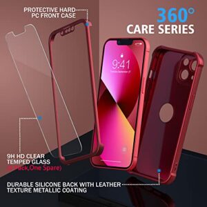 ORETECH for iPhone 13 Case, with [2 pcs Glass Screen Protector] [Camera Protection] [SGS Certified Military Grade ] 360 Shockproof Full Body Phone Case iPhone 13 Cover Slim Thin Case 6.1", Red