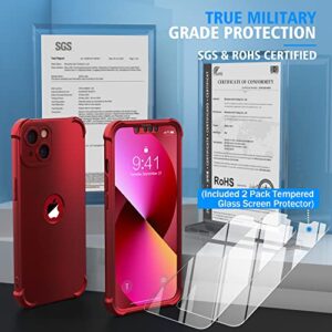 ORETECH for iPhone 13 Case, with [2 pcs Glass Screen Protector] [Camera Protection] [SGS Certified Military Grade ] 360 Shockproof Full Body Phone Case iPhone 13 Cover Slim Thin Case 6.1", Red