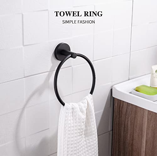 DERKAR Black Towel Ring with 2 Wall Hooks for Bath Room, Screw-Mounted Hand Towel Ring & Hook Made of Durable 304 Stainless Steel, The Best Holder for Bathroom, Bedroom, Kitchen