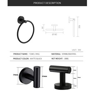 DERKAR Black Towel Ring with 2 Wall Hooks for Bath Room, Screw-Mounted Hand Towel Ring & Hook Made of Durable 304 Stainless Steel, The Best Holder for Bathroom, Bedroom, Kitchen