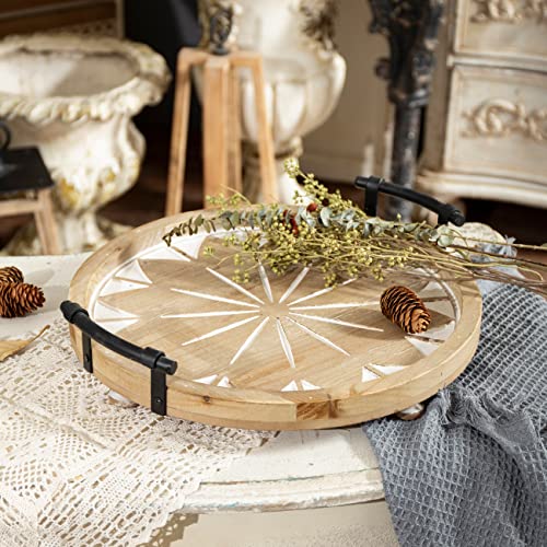 Round Wood Trays Home Decor Rustic - 17 Inch Round Trays for Coffee Table - Handcrafted Farmhouse Footed Tray - Circle Tray with Legs for Home Living Room Kitchen Counter Centerpiece