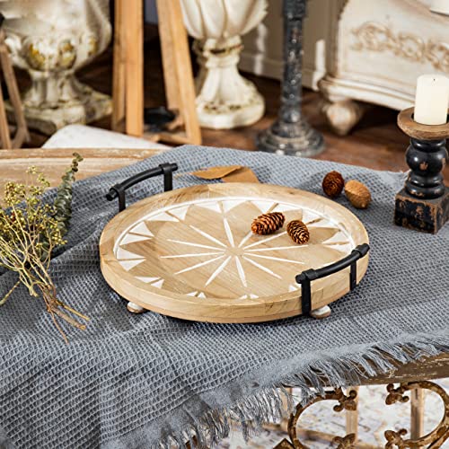 Round Wood Trays Home Decor Rustic - 17 Inch Round Trays for Coffee Table - Handcrafted Farmhouse Footed Tray - Circle Tray with Legs for Home Living Room Kitchen Counter Centerpiece