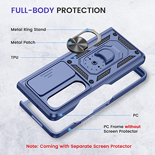 VEGO for Samsung Z Fold 4 Case, with Slide Camera Cover & Screen Protector Built-in 360° Rotate Ring Stand Protective Cover Case 5G 2022 - Blue