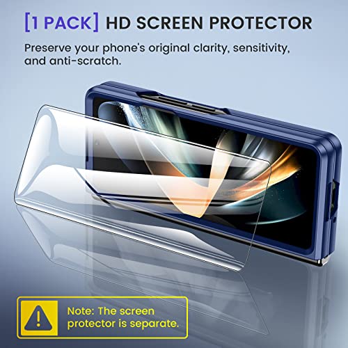 VEGO for Samsung Z Fold 4 Case, with Slide Camera Cover & Screen Protector Built-in 360° Rotate Ring Stand Protective Cover Case 5G 2022 - Blue