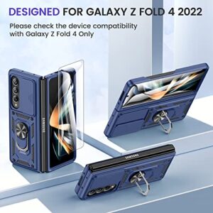 VEGO for Samsung Z Fold 4 Case, with Slide Camera Cover & Screen Protector Built-in 360° Rotate Ring Stand Protective Cover Case 5G 2022 - Blue