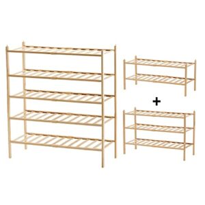 dikolre shoe rack organizer for closet entryway, 5-tier bamboo stackable shoe rack small shoe storage for dorm front door wooden shoe shelf, natural