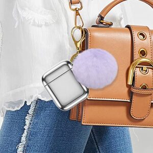 MZELQ for AirPods 1 & 2 Case with Keychain Cute Soft TPU Plating Design Shockproof Full Protective Smooth Surface Cover with Anti-Lost Carabiner Accessories for Women Girls (Silver)