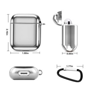 MZELQ for AirPods 1 & 2 Case with Keychain Cute Soft TPU Plating Design Shockproof Full Protective Smooth Surface Cover with Anti-Lost Carabiner Accessories for Women Girls (Silver)