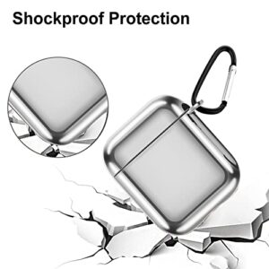 MZELQ for AirPods 1 & 2 Case with Keychain Cute Soft TPU Plating Design Shockproof Full Protective Smooth Surface Cover with Anti-Lost Carabiner Accessories for Women Girls (Silver)