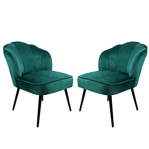 ECOMEX Velvet Accent Chair Set of 2, Modern Accent Chairs with Metal Legs, Armless Living Room Chairs, Upholstered Leisure Single Sofa Chair for Bedroom Makeup Room Dining Room (Christmas Green)