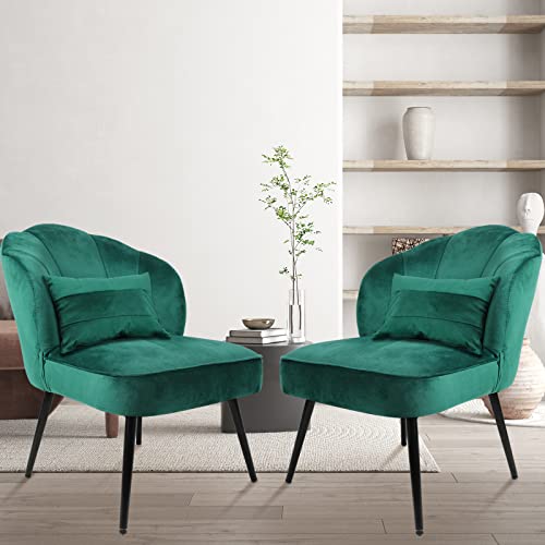 ECOMEX Velvet Accent Chair Set of 2, Modern Accent Chairs with Metal Legs, Armless Living Room Chairs, Upholstered Leisure Single Sofa Chair for Bedroom Makeup Room Dining Room (Christmas Green)