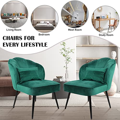 ECOMEX Velvet Accent Chair Set of 2, Modern Accent Chairs with Metal Legs, Armless Living Room Chairs, Upholstered Leisure Single Sofa Chair for Bedroom Makeup Room Dining Room (Christmas Green)