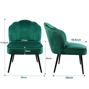 ECOMEX Velvet Accent Chair Set of 2, Modern Accent Chairs with Metal Legs, Armless Living Room Chairs, Upholstered Leisure Single Sofa Chair for Bedroom Makeup Room Dining Room (Christmas Green)