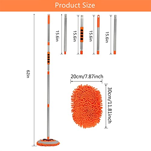 Car Wash Brush with Long Handle Microfiber 62" Brush Soft Mop Mitt Scratch-Free Kit Flexible Rotation Washing Paint Scratch Free Tool Supply Brush Extension Pole Flexible RVs Pickups Buses