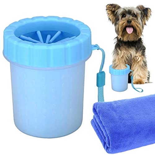 Dog Paw Cleaner-Paw Washer,2 in 1 Paw Cleaner for Dogs with Towel，Suitable for Dogs and Cats (M, Blue)