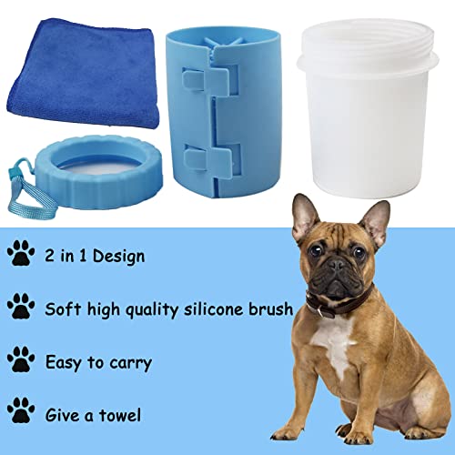 Dog Paw Cleaner-Paw Washer,2 in 1 Paw Cleaner for Dogs with Towel，Suitable for Dogs and Cats (M, Blue)