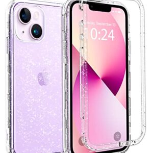 Coolwee Crystal Glitter Full Protective Compatible Apple iPhone 14 Case Military Drop Protection Heavy Duty Hybrid 3 in 1 Rugged Shock-Absorbent Transparent Shiny Clear Bling Sparkle