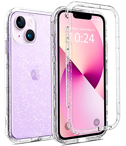 Coolwee Crystal Glitter Full Protective Compatible Apple iPhone 14 Case Military Drop Protection Heavy Duty Hybrid 3 in 1 Rugged Shock-Absorbent Transparent Shiny Clear Bling Sparkle