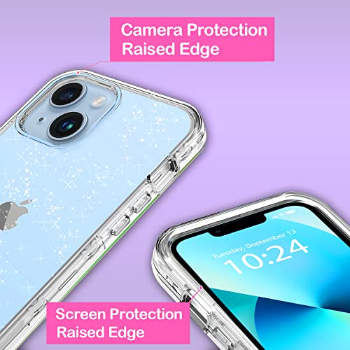 Coolwee Crystal Glitter Full Protective Compatible Apple iPhone 14 Case Military Drop Protection Heavy Duty Hybrid 3 in 1 Rugged Shock-Absorbent Transparent Shiny Clear Bling Sparkle