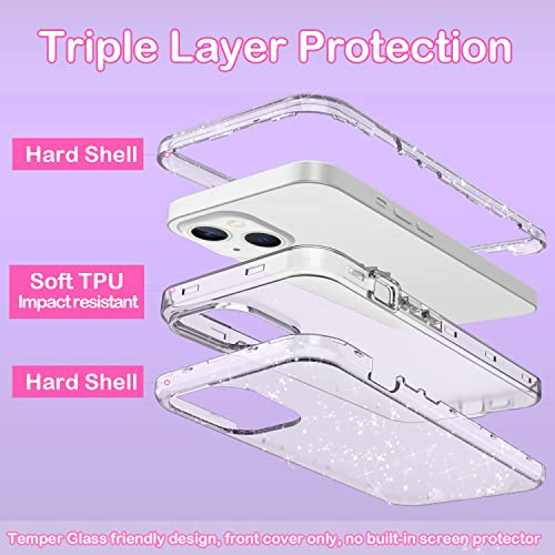 Coolwee Crystal Glitter Full Protective Compatible Apple iPhone 14 Case Military Drop Protection Heavy Duty Hybrid 3 in 1 Rugged Shock-Absorbent Transparent Shiny Clear Bling Sparkle