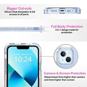 Coolwee Crystal Glitter Full Protective Compatible Apple iPhone 14 Case Military Drop Protection Heavy Duty Hybrid 3 in 1 Rugged Shock-Absorbent Transparent Shiny Clear Bling Sparkle