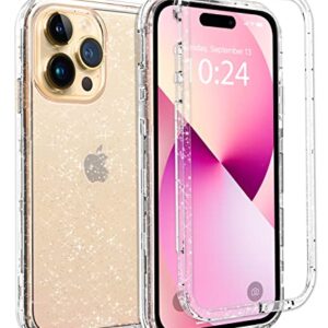 Coolwee Crystal Glitter Full Protective Case Compatible Apple iPhone 14 Pro Max, 6.7 inch, Heavy Duty Hybrid 3 in 1 Rugged Shockproof Women Girls Transparent Clear Sparkle