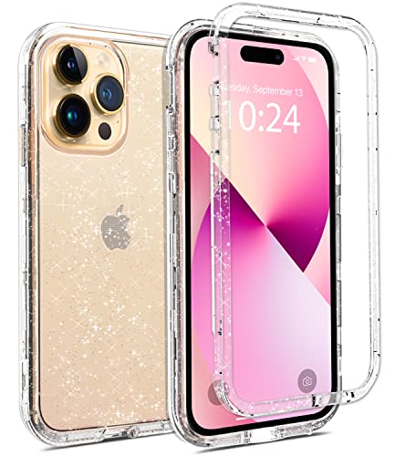 Coolwee Crystal Glitter Full Protective Case Compatible Apple iPhone 14 Pro Max, 6.7 inch, Heavy Duty Hybrid 3 in 1 Rugged Shockproof Women Girls Transparent Clear Sparkle