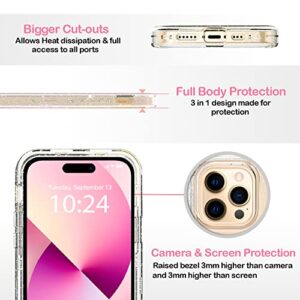 Coolwee Crystal Glitter Full Protective Case Compatible Apple iPhone 14 Pro Max, 6.7 inch, Heavy Duty Hybrid 3 in 1 Rugged Shockproof Women Girls Transparent Clear Sparkle