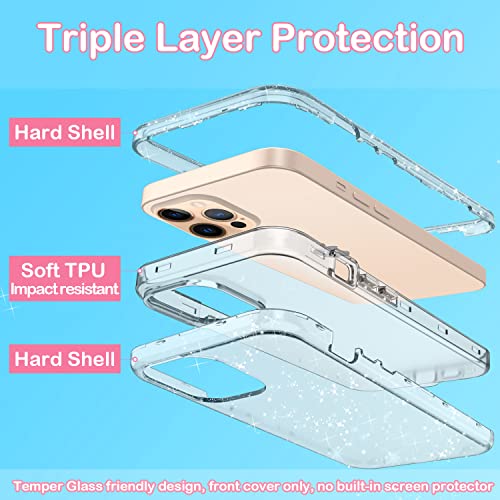 Coolwee Crystal Glitter Full Protective Case Compatible Apple iPhone 14 Pro Max, 6.7 inch, Heavy Duty Hybrid 3 in 1 Rugged Shockproof Women Girls Transparent Clear Sparkle