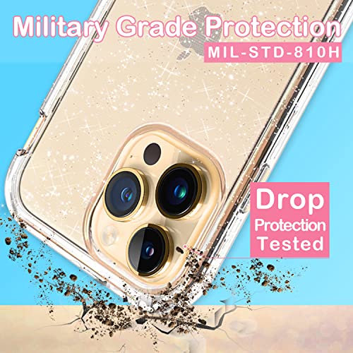 Coolwee Glitter Full Protective Compatible iPhone 14 Pro Military Drop Protection Heavy Duty Hybrid 3 in 1 Rugged Shockproof Women Girls Transparent Compatible Apple iPhone 14 Pro Clear Bling