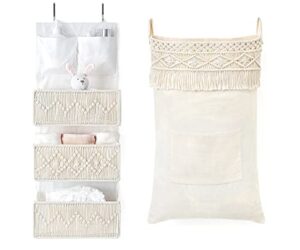 mkono macrame over the door organizer and hanining laundry hamper