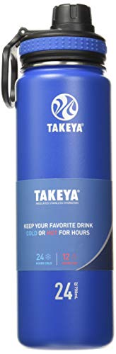 Takeya Originals Vacuum Insulated Stainless Steel Water Bottle, 24 Ounce, Navy & Actives Straw Lid for Insulated Water Bottle, Wide Mouth, Onyx