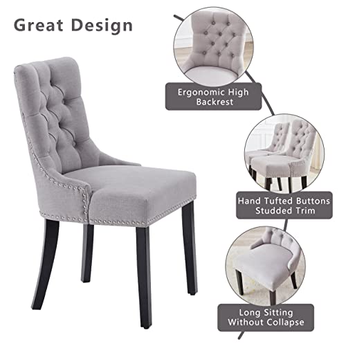 Kingfun Dining Chairs Set of 2, Upholstered Tufted Kitchen & Dining Room Chairs, Modern Accent Chairs Side Chair for Dinner Table/Waiting, Padded Nailhead Fabric Parson Chair(Solid Wooden, Light Grey)