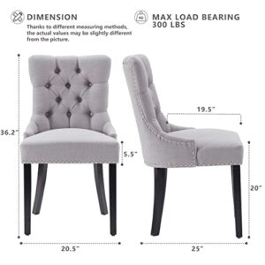 Kingfun Dining Chairs Set of 2, Upholstered Tufted Kitchen & Dining Room Chairs, Modern Accent Chairs Side Chair for Dinner Table/Waiting, Padded Nailhead Fabric Parson Chair(Solid Wooden, Light Grey)