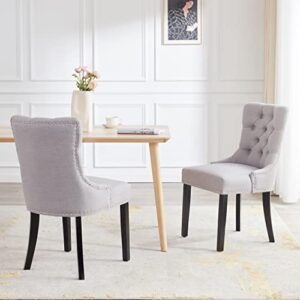 Kingfun Dining Chairs Set of 2, Upholstered Tufted Kitchen & Dining Room Chairs, Modern Accent Chairs Side Chair for Dinner Table/Waiting, Padded Nailhead Fabric Parson Chair(Solid Wooden, Light Grey)