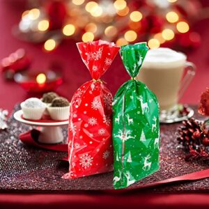 Yixiang 200 PCS Christmas Cellophane Goody Bags Assortment for Holiday Treats, Christmas Party Favors, Cello Candy Bags, Christmas Gifts, Party Supplies, Christmas Goodie Bags