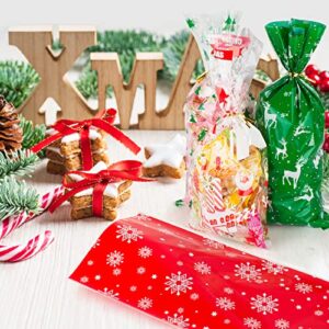 Yixiang 200 PCS Christmas Cellophane Goody Bags Assortment for Holiday Treats, Christmas Party Favors, Cello Candy Bags, Christmas Gifts, Party Supplies, Christmas Goodie Bags