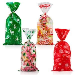 Yixiang 200 PCS Christmas Cellophane Goody Bags Assortment for Holiday Treats, Christmas Party Favors, Cello Candy Bags, Christmas Gifts, Party Supplies, Christmas Goodie Bags