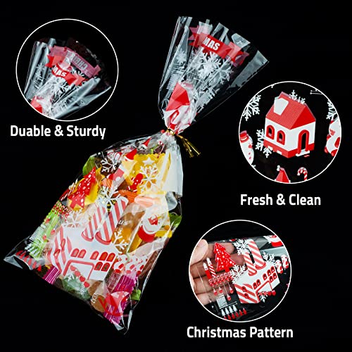 Yixiang 200 PCS Christmas Cellophane Goody Bags Assortment for Holiday Treats, Christmas Party Favors, Cello Candy Bags, Christmas Gifts, Party Supplies, Christmas Goodie Bags