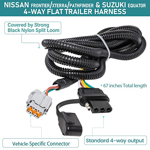 MECMO 4-Way Flat Trailer Wiring Harness for 2005-2022 Nissan Frontier 2005-2011 Nissan Pathfinder 2005-2015 Nissan Xterra 2009-2012 Suzuki Equator, Factory Tow Package Required